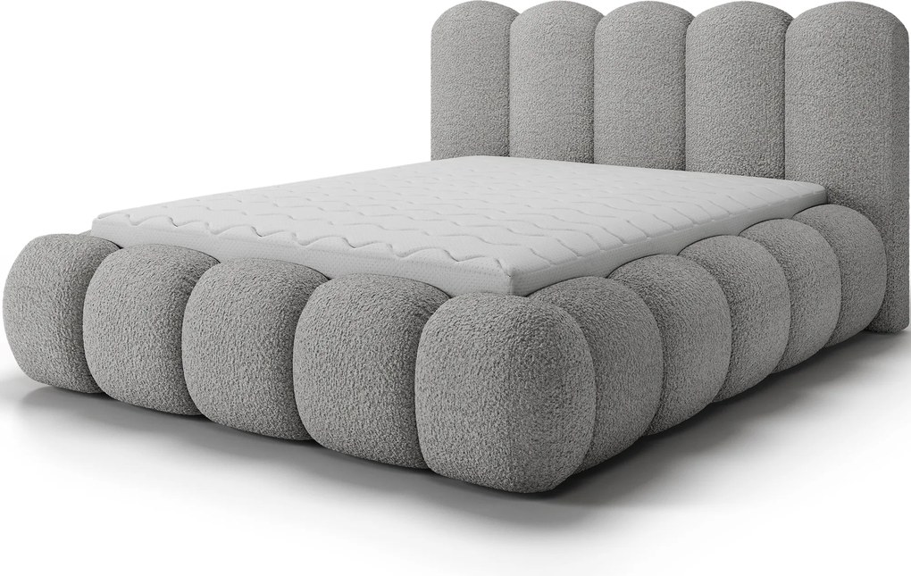 Postel Oloroso 160x200 s kovovým roštem a úložným prostorem, šedé bouclé