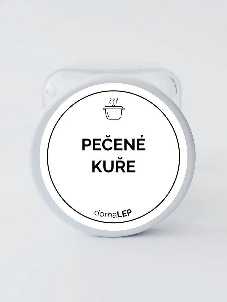 Samolepka na kořenky PEČENÉ KUŘE bílá 5 cm tučné písmo