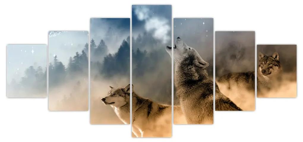 Obraz - vlci vyjící na měsíc (210x100 cm)