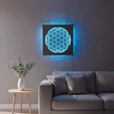 Dřevěná mandala Květ života s LED podsvícením obraz na zeď | SENTOP LED0168