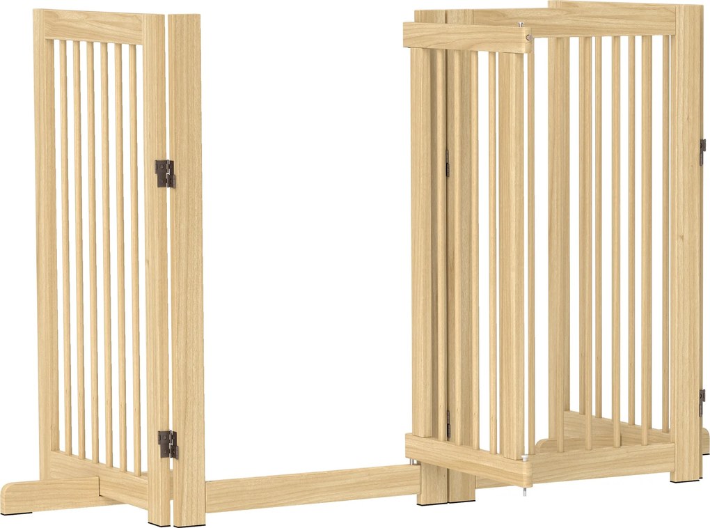 PawHut Bezpečnostní brána pro psy, stojící s nohama, 220 x 91 cm, dřevěná brána pro psy, bezpečnostní brána na schody, dveře, kuchyň, chodbu, 4 panely