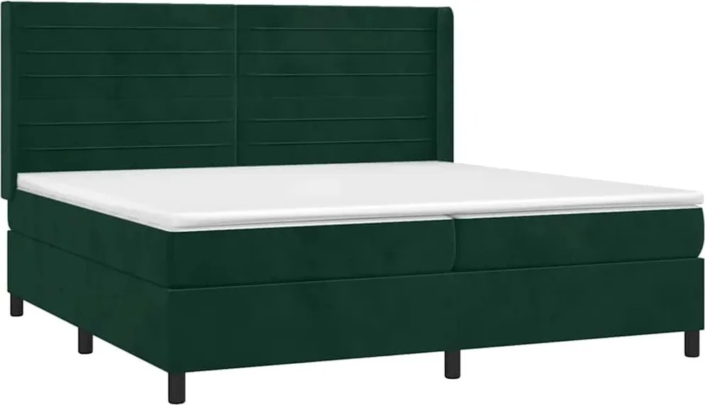 Box spring postel s matrací a LED tmavě zelená 200x200 cm samet 3139646