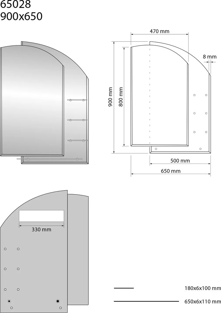 Aqualine Wega zrcadlo bez osvětlení s poličkami 65 x 90 cm 65028