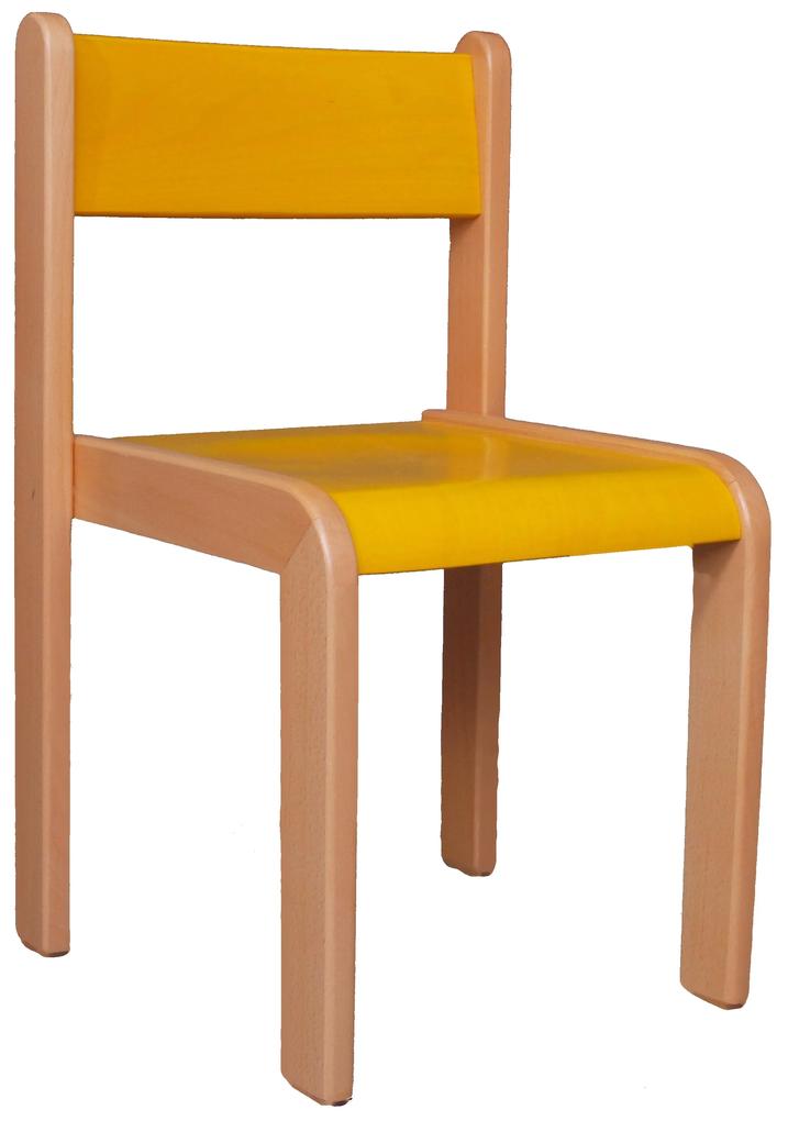 Dětská židlička bez područky 30 cm DE mořená - žluté sedátko a opěradlo