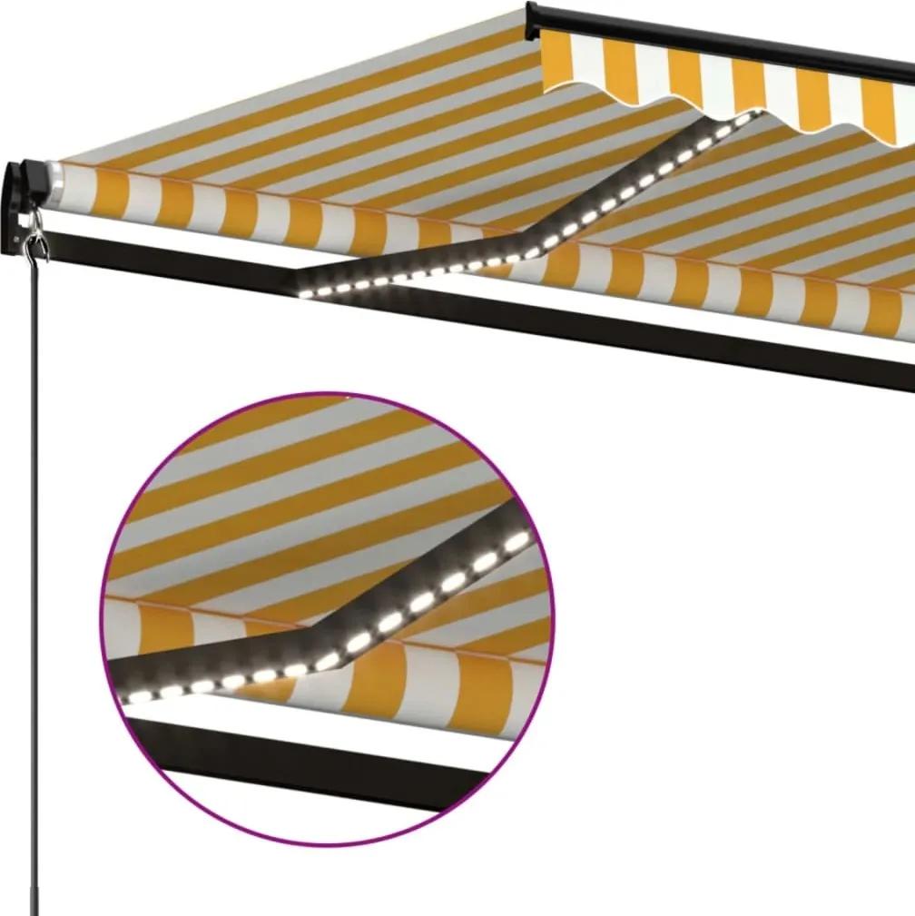 vidaXL Ručně zatahovací markýza s LED světlem 500 x 300 cm [3051247] Barva: Žluto-bílá