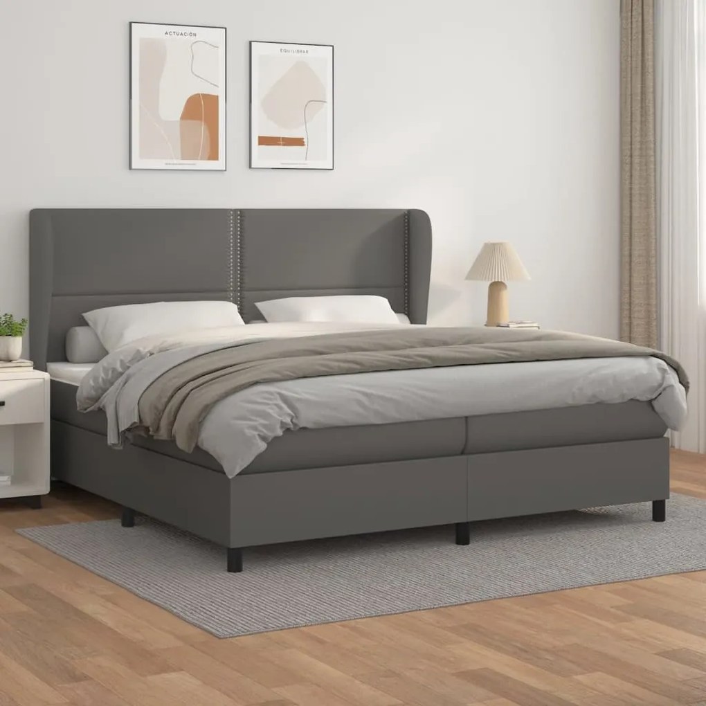 Box spring postel s matrací šedá 200x200 cm umělá kůže