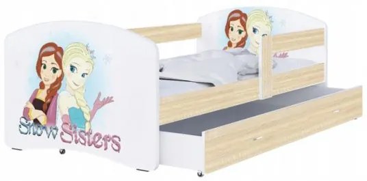 Dětská postel LUKI se šuplíkem DUB SONOMA 160x80 vzor PRINCEZNY