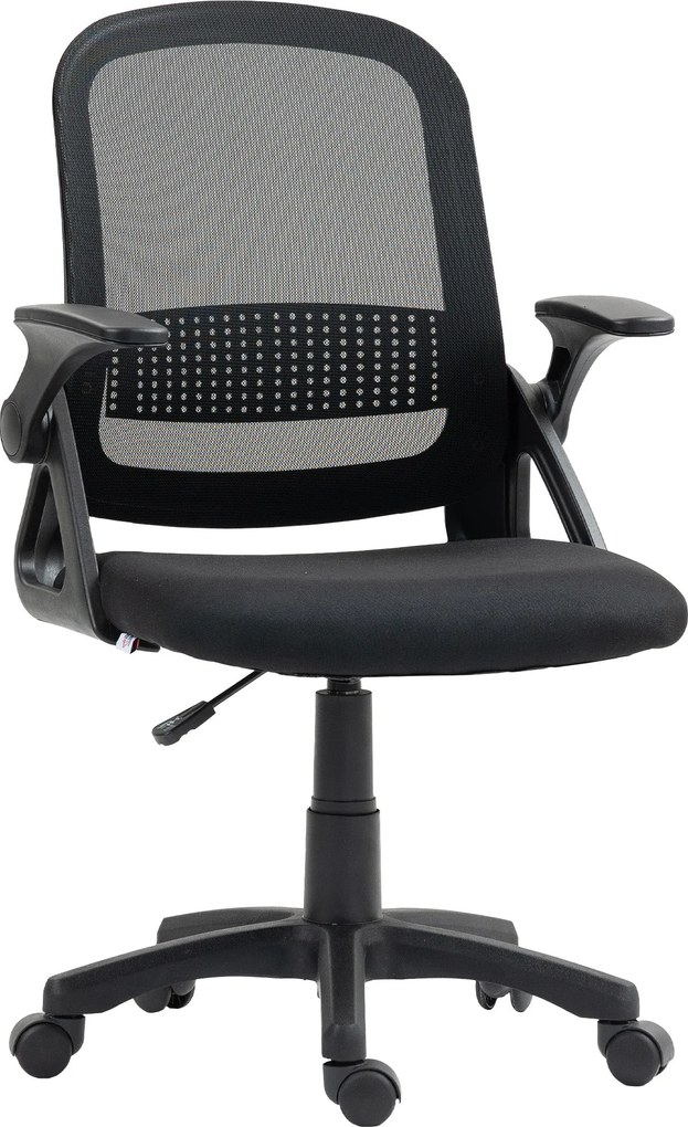 HOMCOM ergonomická síťovaná kancelářská židle se sklopnými područkami, bederní oporou a nastavitelným náklonem — černá | Aosom