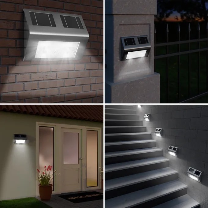 LED solární nástěnné osvětlení nerezové 101594