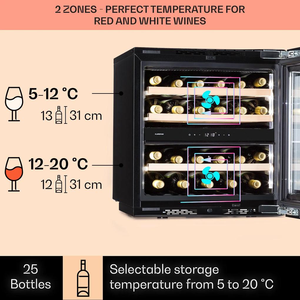 Rhône 25 Duo, vinotéka, 75 l/25 lahví, 2 zóny, kompresní chlazení