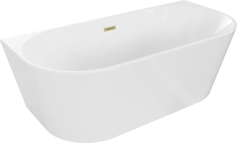 Mexen Oval, volně stojící nástěnná vana 140 x 75 cm, bílá, zlatý matný přepad, 52671407500-55