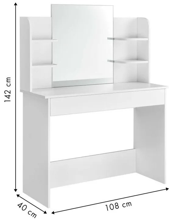 Bílý toaletní stolek s velkým zrcadlem