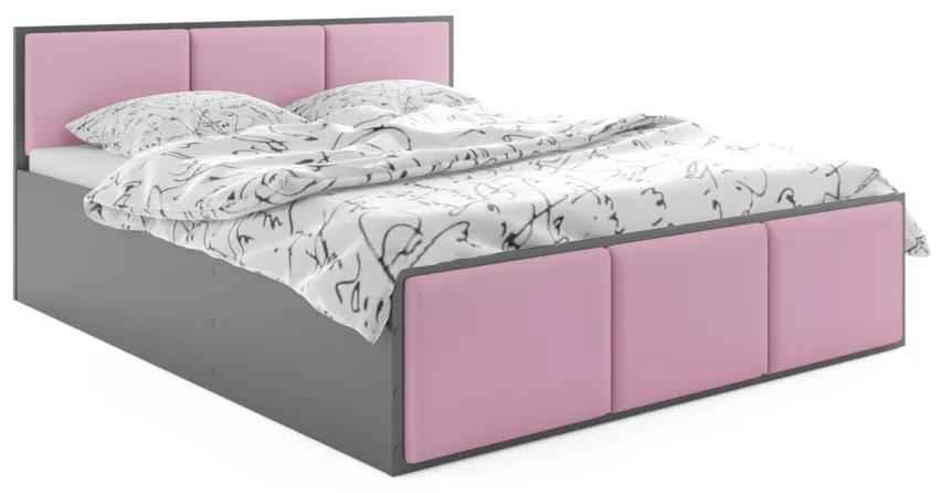 Expedo Čalouněná postel SANTOS, 160x200, grafit/trinity 19 - růžová + kovový rošt + matrace