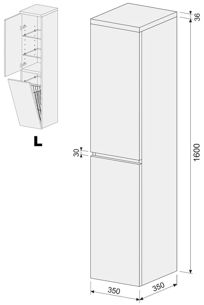Intedoor OPERA, vysoká koupelnová skříňka s košem na prádlo - levá - OP SV 35 2D K L OP SV 35 2D K L