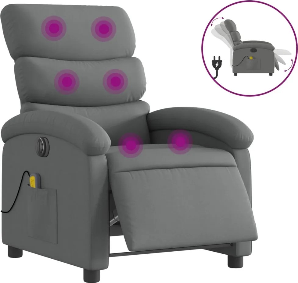 Elektrické masážní polohovací křeslo tmavě šedé textil 3203967