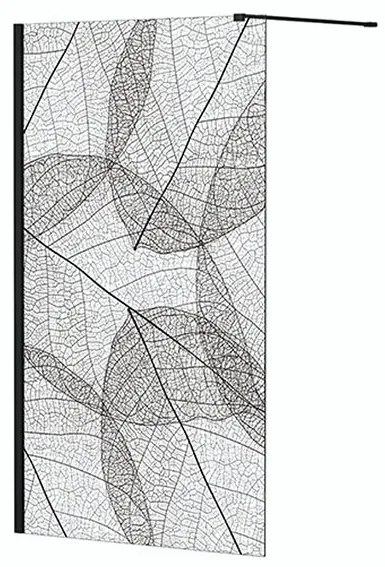 Besco Sprchový kout Walk-In LEAFY 100 (110, 120), výška 200 cm Rozměry (cm): šířka: 120, Barva profilů a typ výplně: profily: černá, výplň: transparent/potisk
