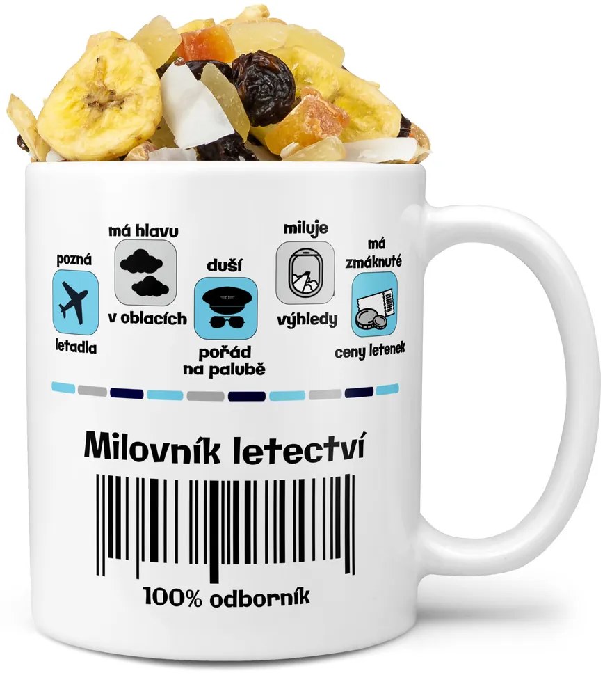 Hrnek 100% Milovník letectví (Náplň hrníčku: Tropická směs)