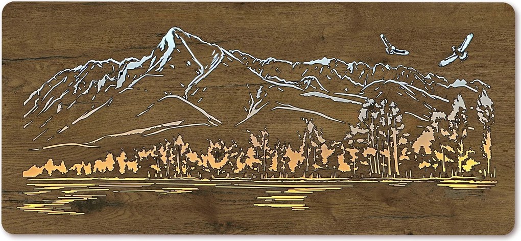 Li-Go "Hory s ptáky" světelný obraz s baterií a pohybovým čidlem 110x50cm provedení povrchu: černá s patinou