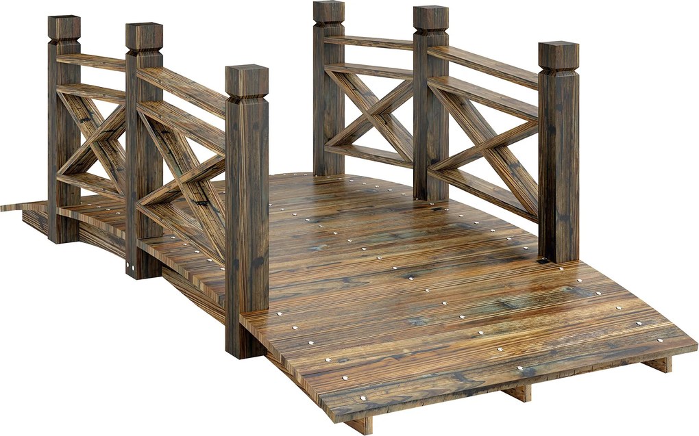 Outsunny obloukový zahradní mostík s madly, ožhavený povrch (Shou Sugi Ban) — průchozí dekorativní most přes jezírko, rustikální design, nosnost 200 k