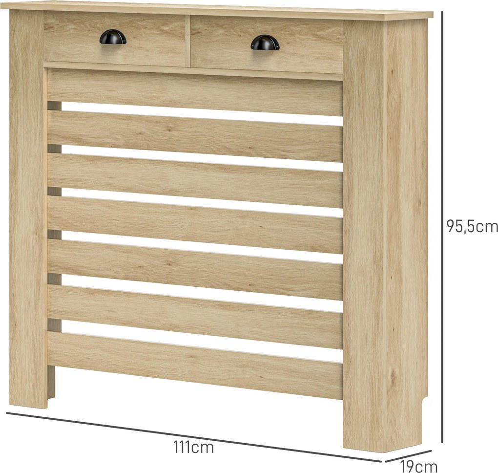 HOMCOM Kryt radiátoru s šuplíky MDF Kryt radiátoru do obývacího pokoje, ložnice, chodby 111x19x95,5 cm Dub