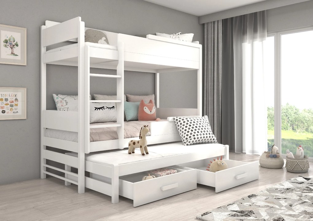 ADRK Furniture Patrová třílůžková postel s matracemi QUEEN 180x80 CH-QUE-W-M-180