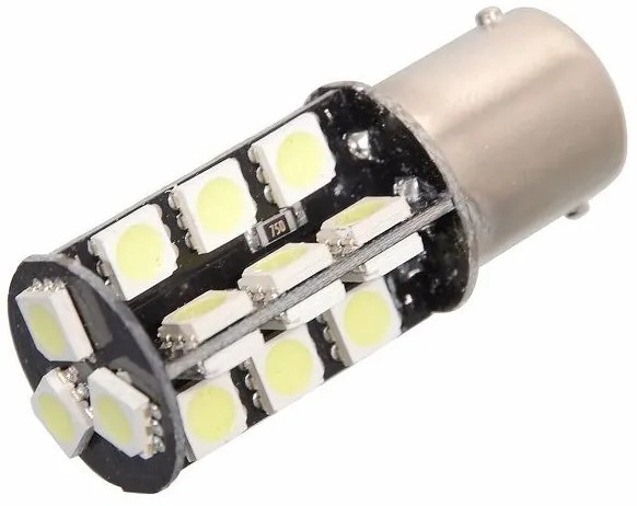 Led autožárovka 27 SMD LED 12V Ba15S s rezistorem CAN-BUS ready bílá