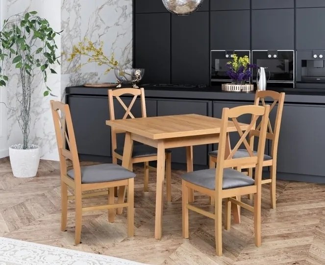 Drewmix jídelní sestava DX 4 odstín dřeva (židle + nohy stolu) bílá, odstín lamina (deska stolu) bílá, potahový materiál látka