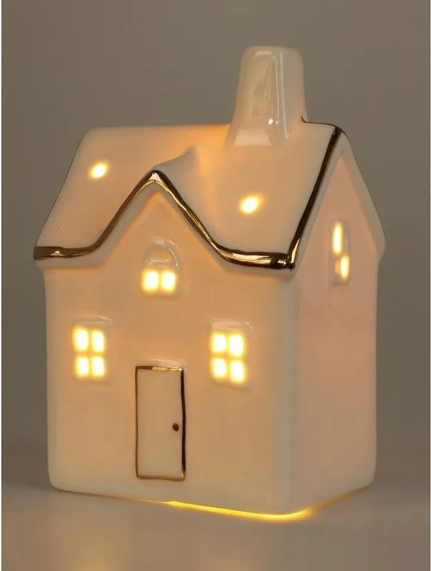 Dekorační bílý domek s LED 12 cm