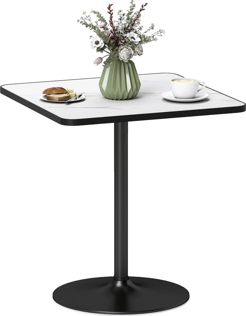 HOMCOM Jídelní stůl pro 4 osoby v moderním stylu s bílým mramorovým efektem a kulatým podstavcem, 70 x 70 cm, bílý | Aosom