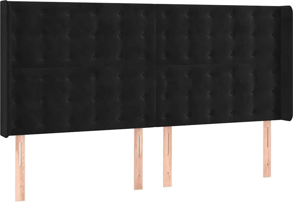 Čelo postele s LED černé 163 x 16 x 118/128 cm samet 3124538