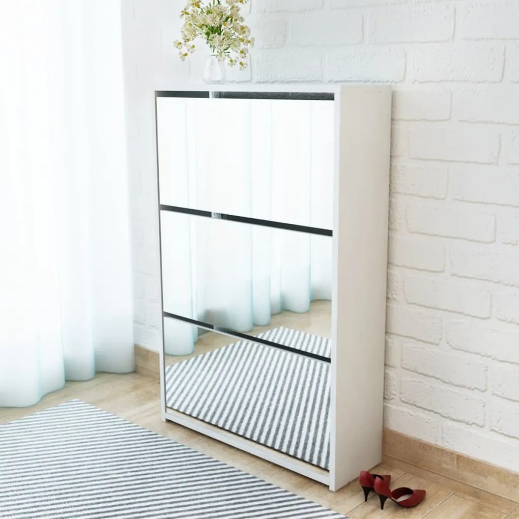 Botník třípatrový zrcadlo bílý 63 x 17 x 102,5 cm 243048
