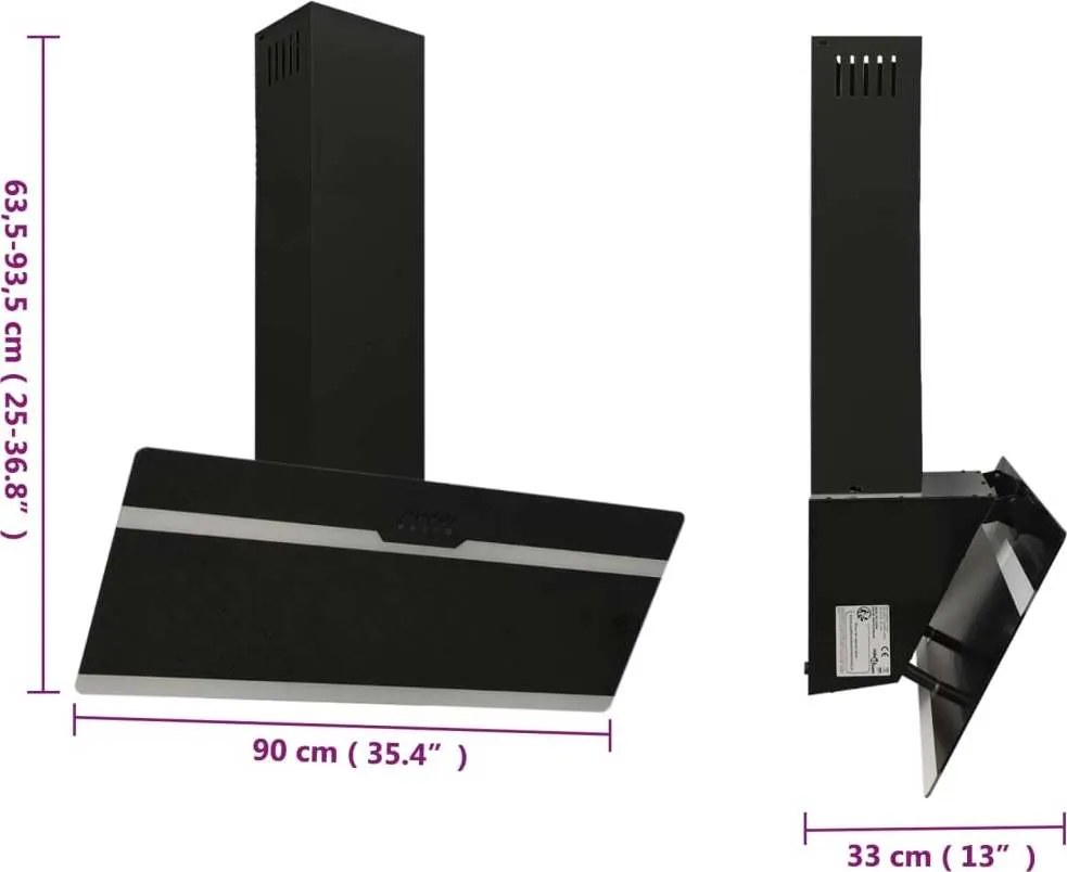 vidaXL Nástěnná digestoř 90 cm ocel a tvrzené sklo [51669] Barva: Černá