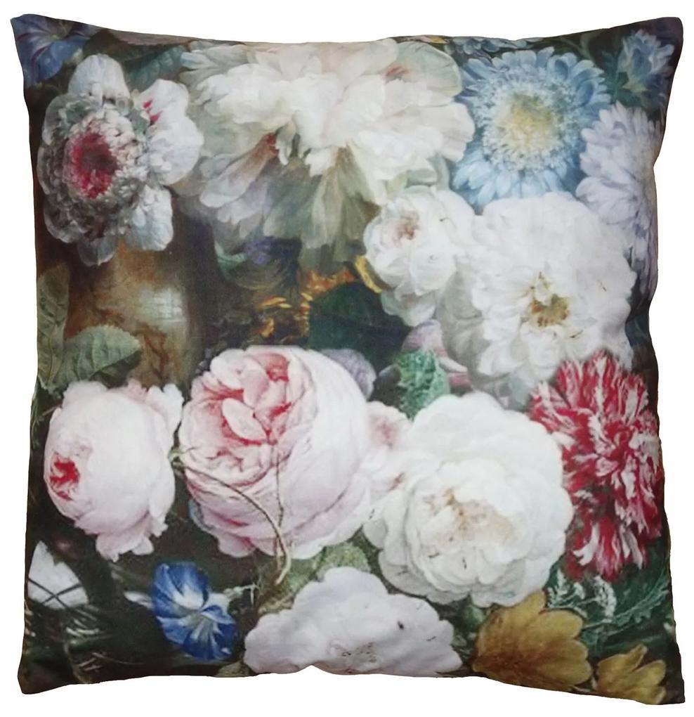 Sametový povlak na polštář s rozkvetlými květy Manon - 45*45 cm