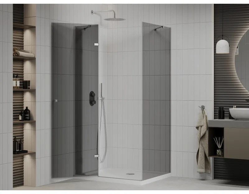 Mexen Roma sprchový kout s otočnými dveřmi 120 x 70 cm, Grafitově černá, Chromovaná + sprchová vanička Flat, Bílá - 854-120-070-