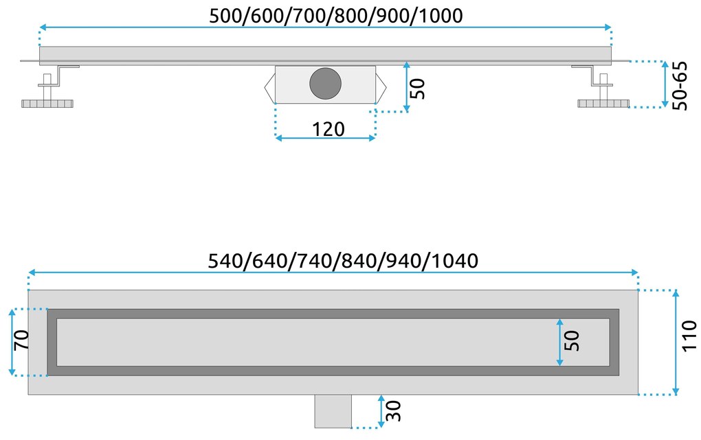 Rea Neox, nerezový sprchový odtokový žlab 70cm, 2v1, měděná matná, REA-G4898