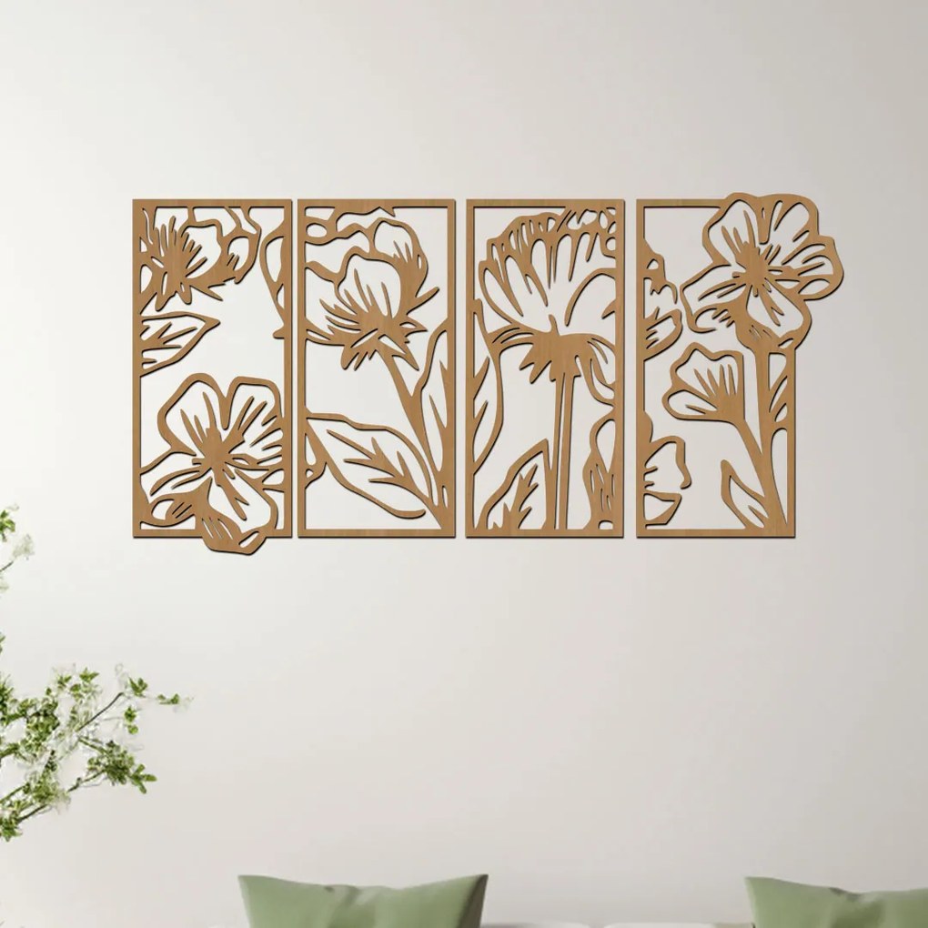 dřevo života 4 dílný obraz květin - FLORIST Zvolte barvu dekoru: Třešeň, Rozměry šxv (cm): 157x80