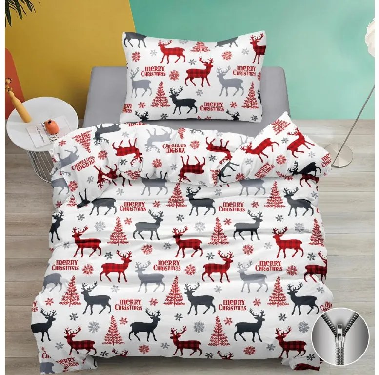 Bavlněné povlečení MERRY CHRISTMAS DEER bílé Rozměr povlečení: 70 x 90 cm | 140 x 200 cm