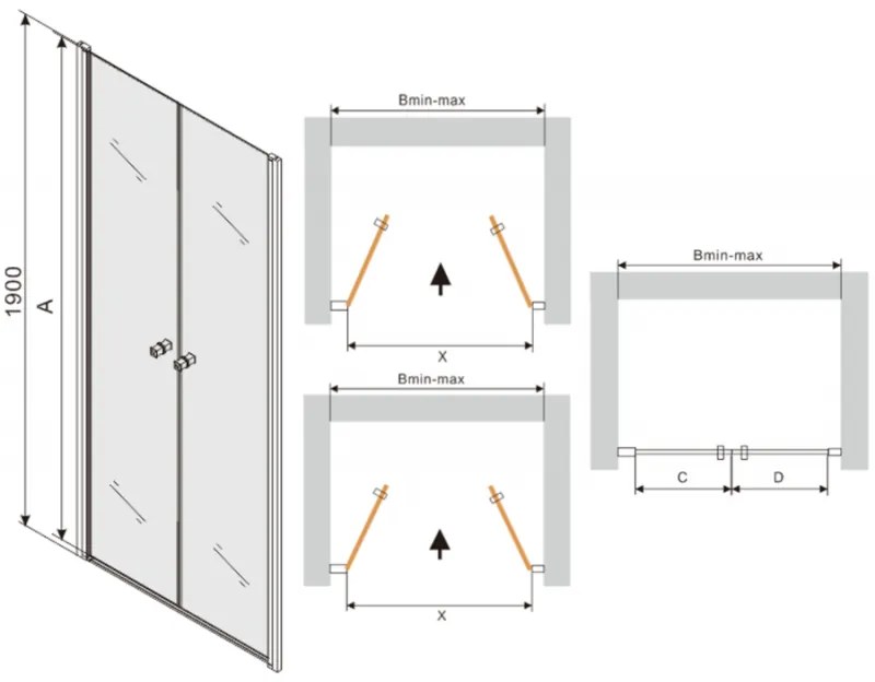 Mexen TEXAS sprchové dveře do otvoru 90 cm, 880-090-000-01-00