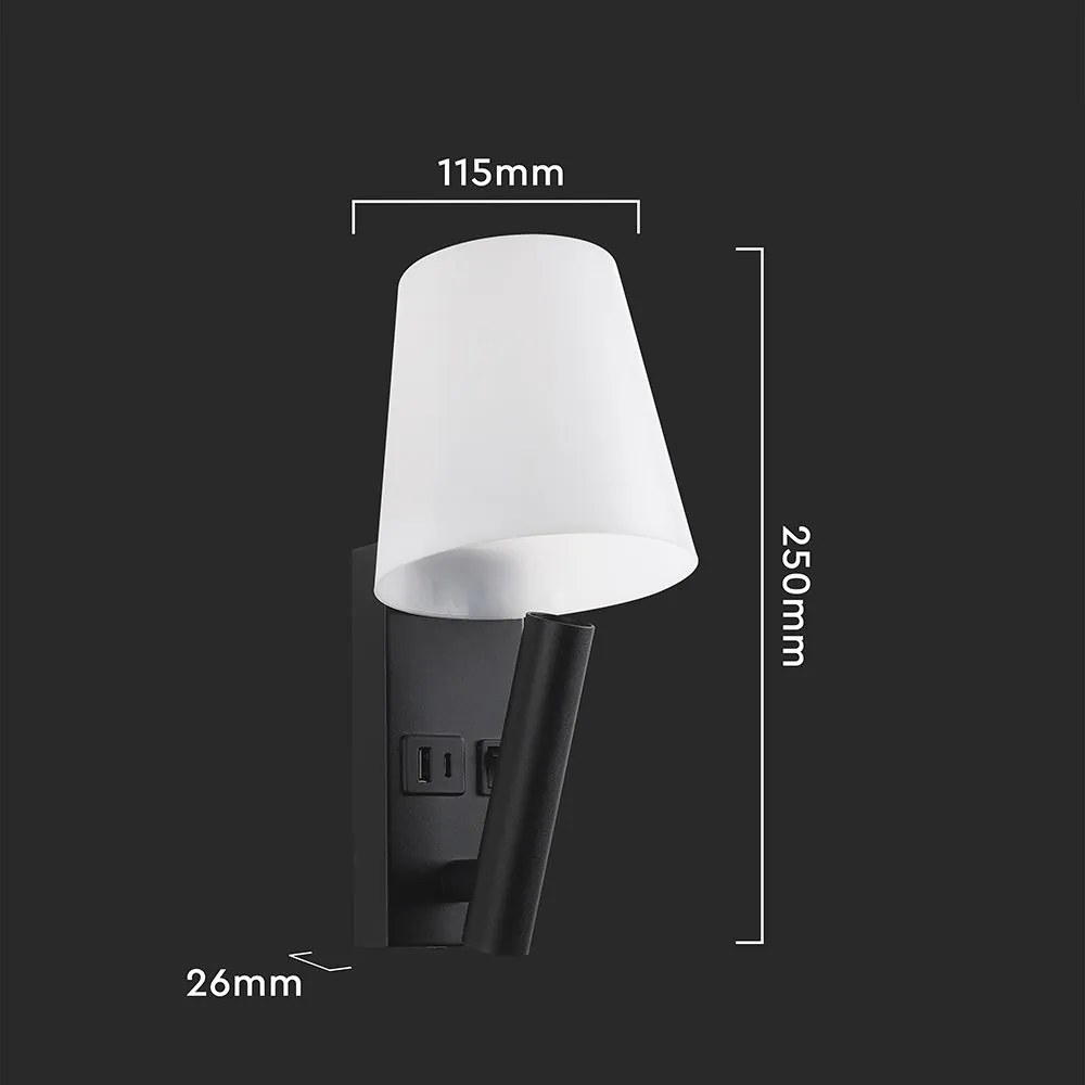 LED Solution Černé nástěnné LED svítidlo s USB/PD nabíjením 2W 240016
