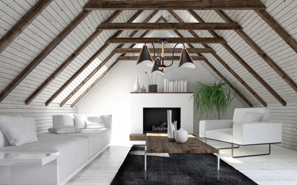 Toolight - Skandidávská závěsná lampa 3-ramenná 3xE27 60W APP442-CP, černá, OSW-08980