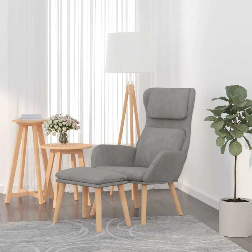 Relaxační křeslo se stoličkou světle šedé samet 3097820