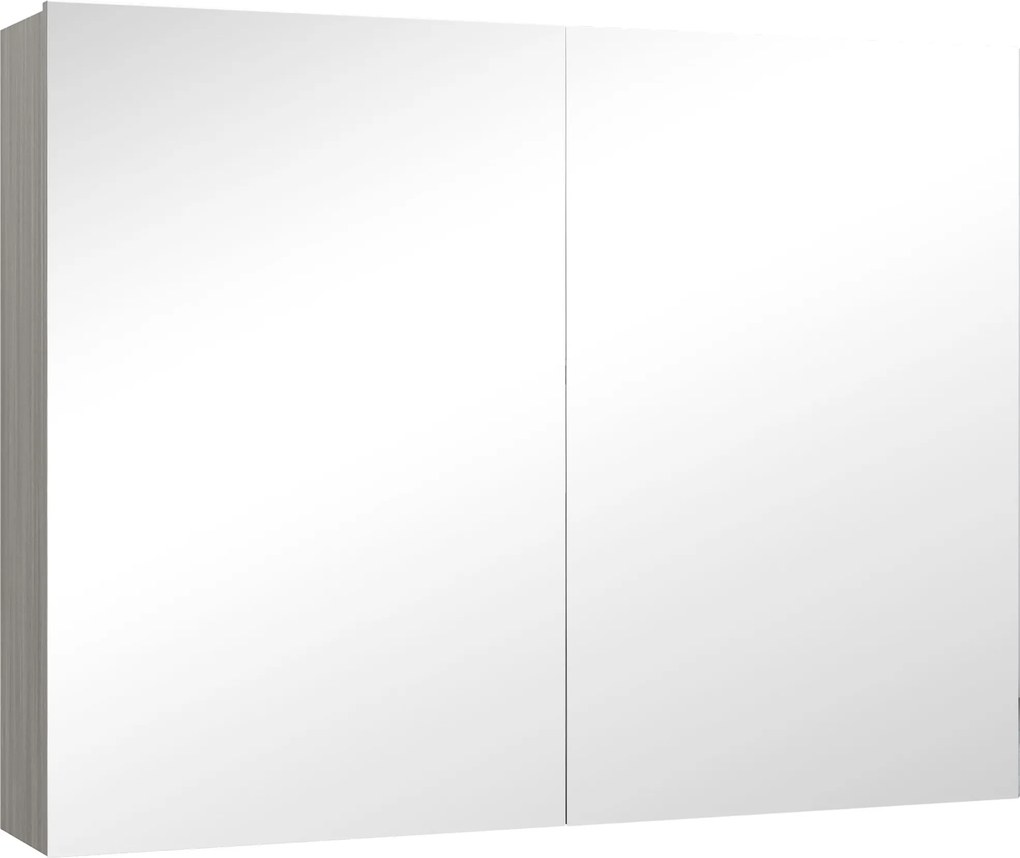 HOMCOM nástěnná zrcadlová skříňka do koupelny, 80 x 15 x 60 cm, dvoukřídlé dveře s nastavitelnými policemi, šedá
