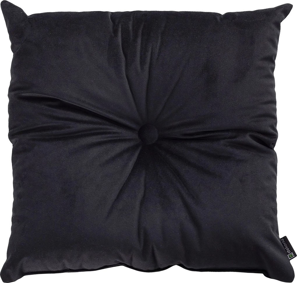 Sametový polštář Velvet s knoflíkem barva černá látka lesklé, sametová