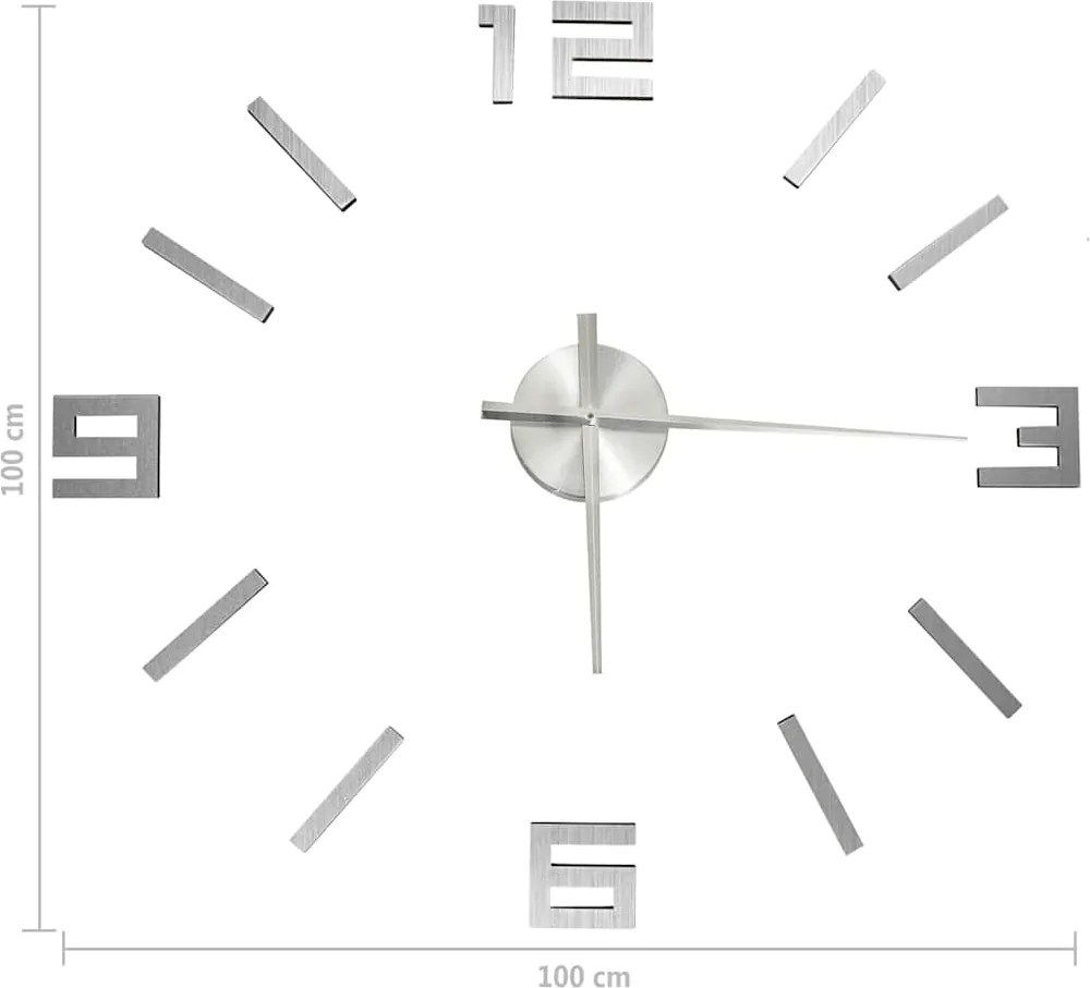 3D nástěnné hodiny moderní design stříbrné 100 cm XXL 325158