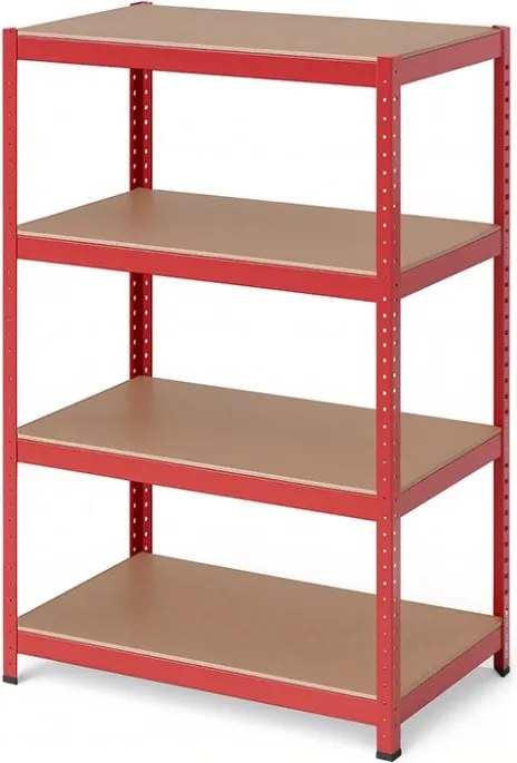 Regál 150x70x30 cm lakovaný 4-policový, nosnost 700 kg - červený - 2ks