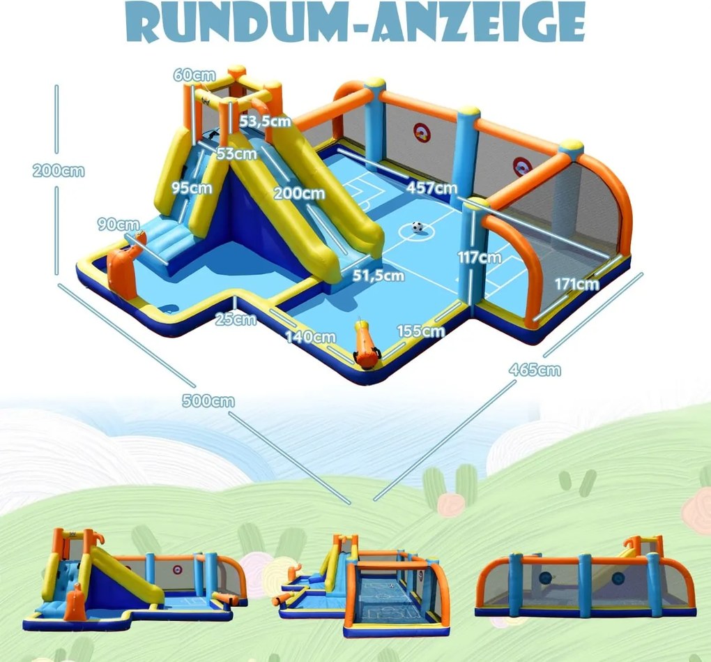Costway Nafukovací skákací hrad s fukarem, obří nafukovací tobogán v barevném