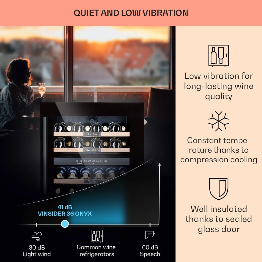 Klarstein Vinsider 36 Onyx Edition, vinotéka, 85 l, 2 zóny, 5-22 °C