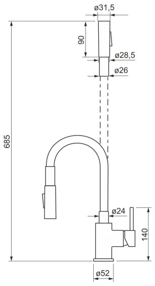 ALVEUS KI112111 - Dřezová baterie s flexibilním ramínkem BEA 47 cm chrom/černá