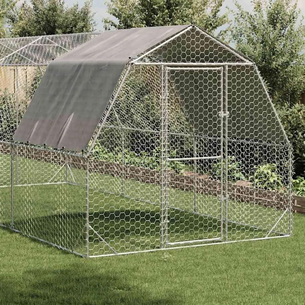 Výběh pro slepice se střechou 2,5x6x2,25 m pozinkovaná ocel 3328527