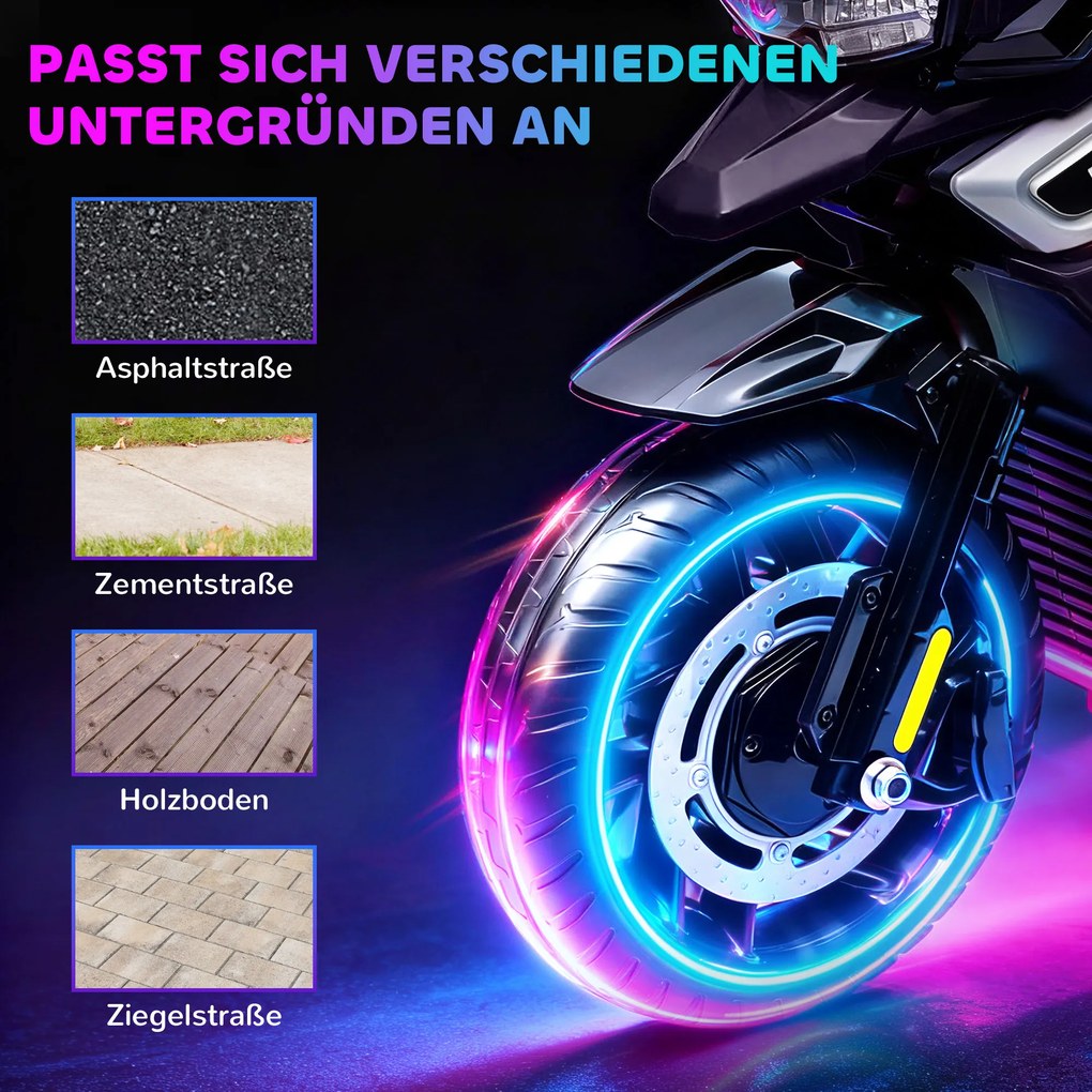 AIYAPLAY Elektrická motorka pro děti od 18-36 měsíců, sedací vozidlo, pomocná kolečka, světla, hudba, plast, kov, černá